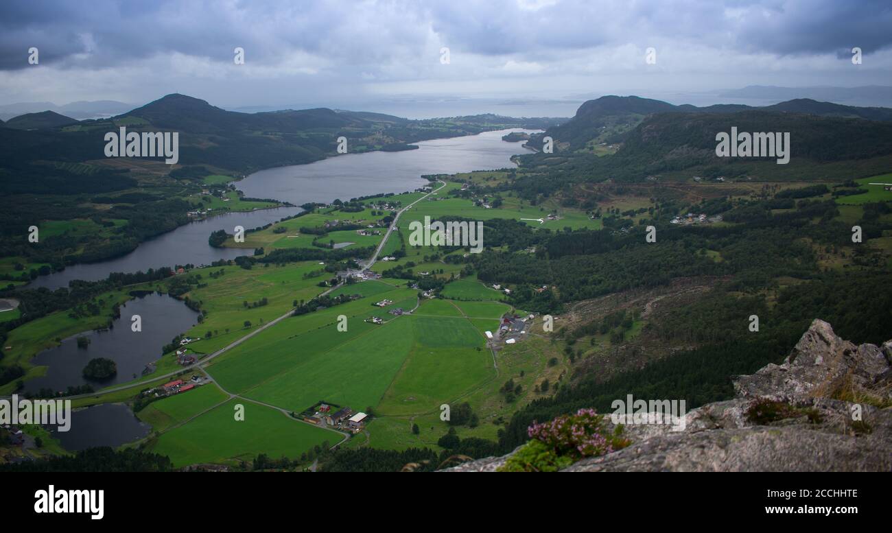 Norway Hiking Trail Overlooking Tau & Rogaland towns - Tropphona Stock ...