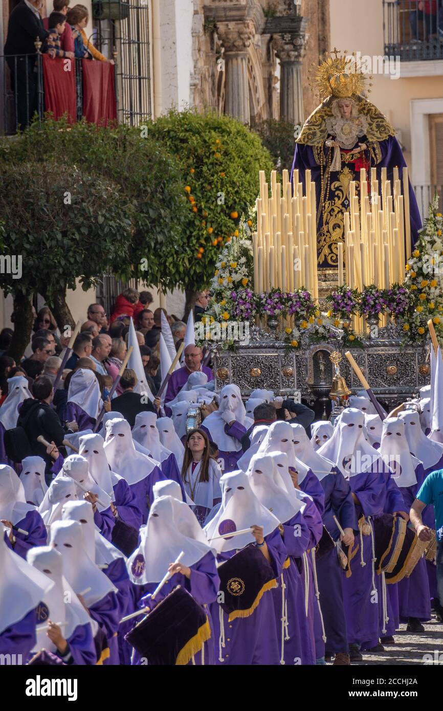 Procession in Spain during Easter Holy Week (Samana Santa) carrying a ...