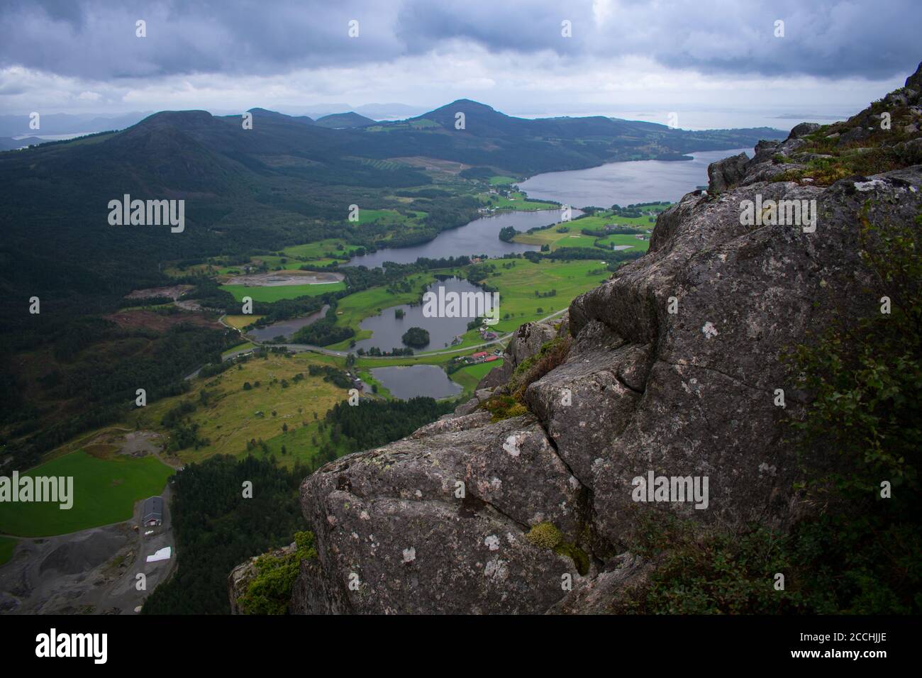 Norway Hiking Trail Overlooking Tau & Rogaland towns - Tropphona Stock ...
