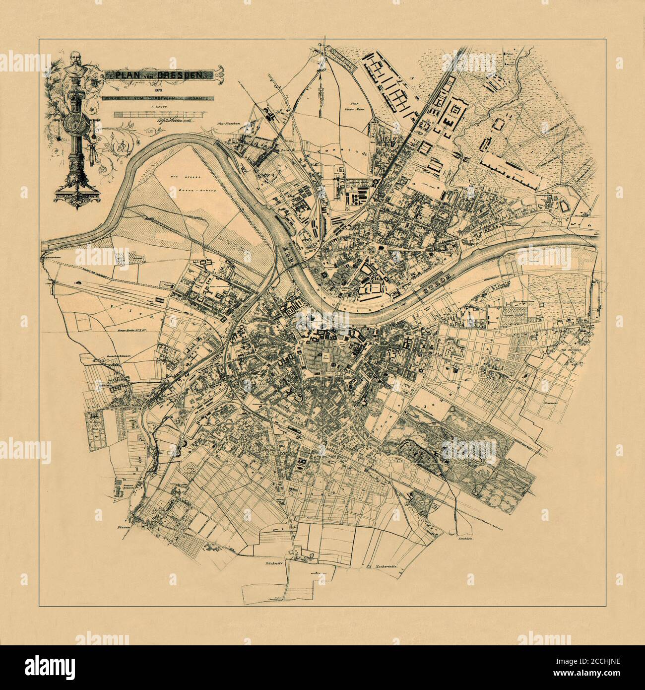 Map Of Dresden 1878 Stock Photo - Alamy