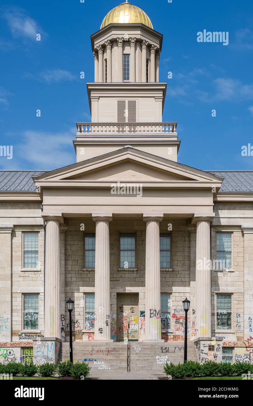 Iowa Old Capitol Building covered in Black Lives Matter graffiti Stock ...