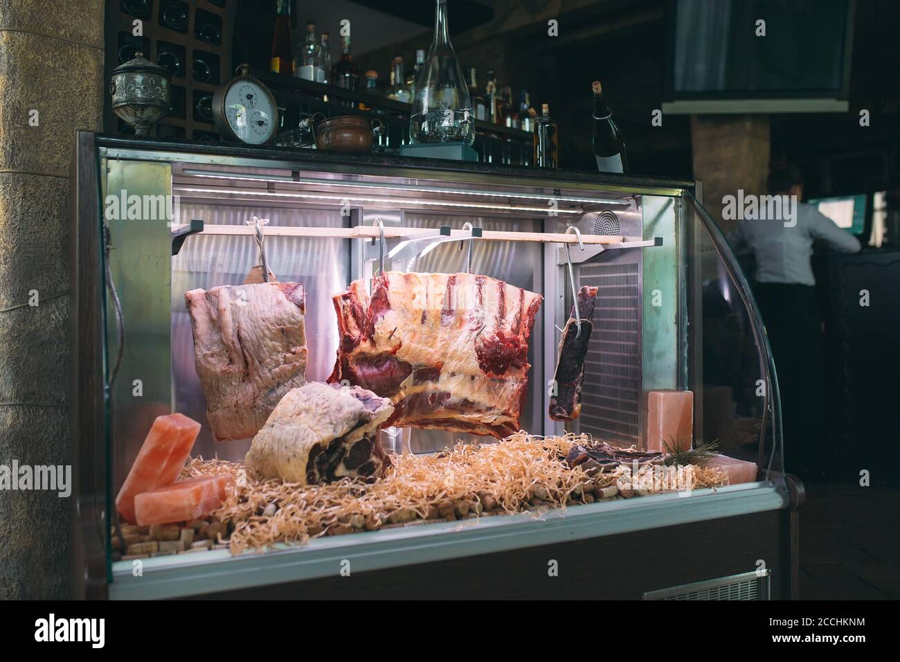 Dried meat in the restaurant. Beef steak Stock Photo - Alamy