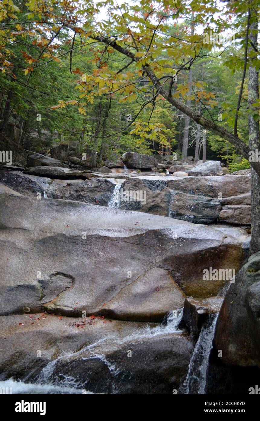 Stepped waterfalls in the White Mountains of New Hampshire Stock Photo ...