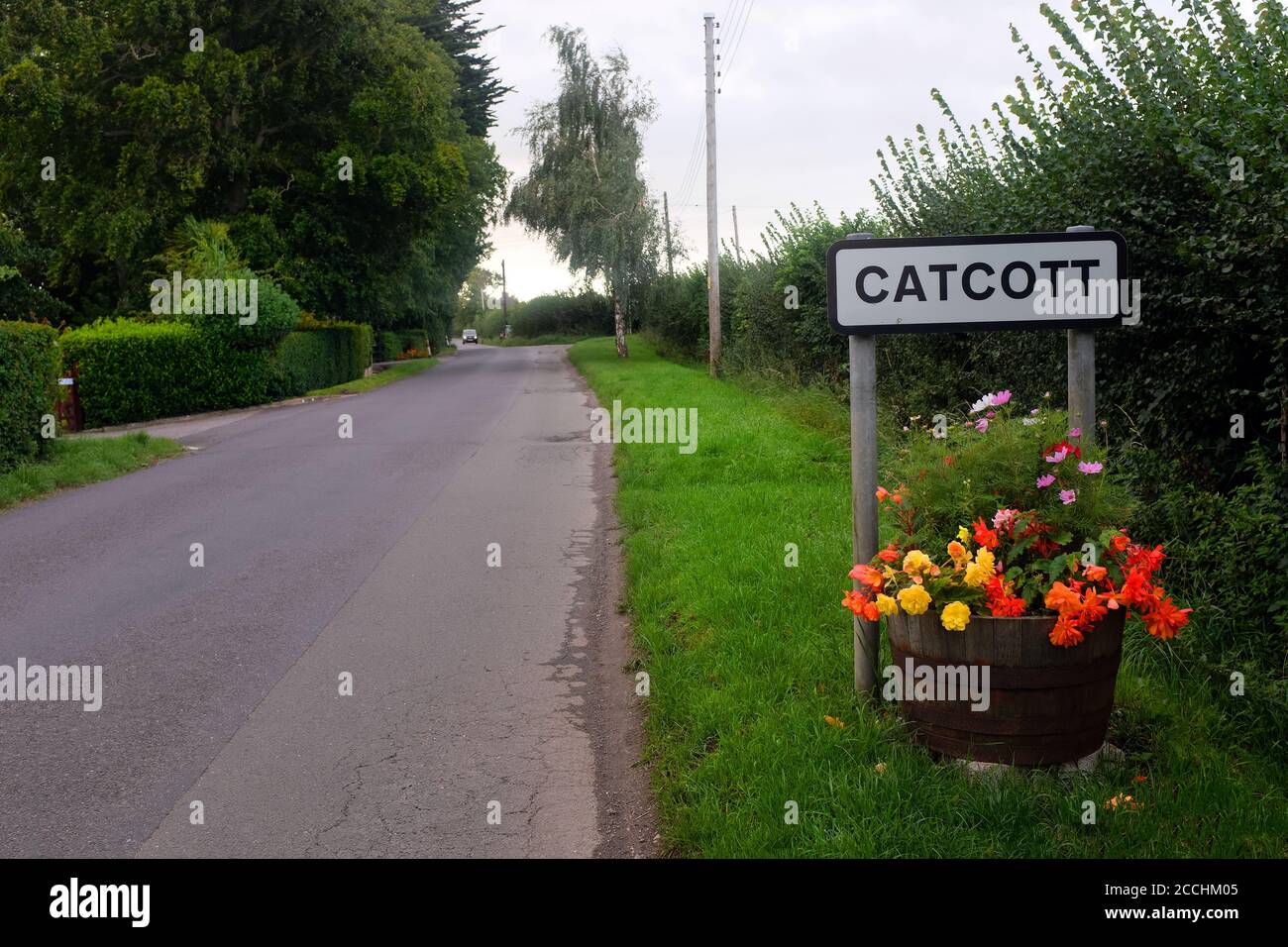 August 2020 - Flower display at the sign for the Somerset village of ...