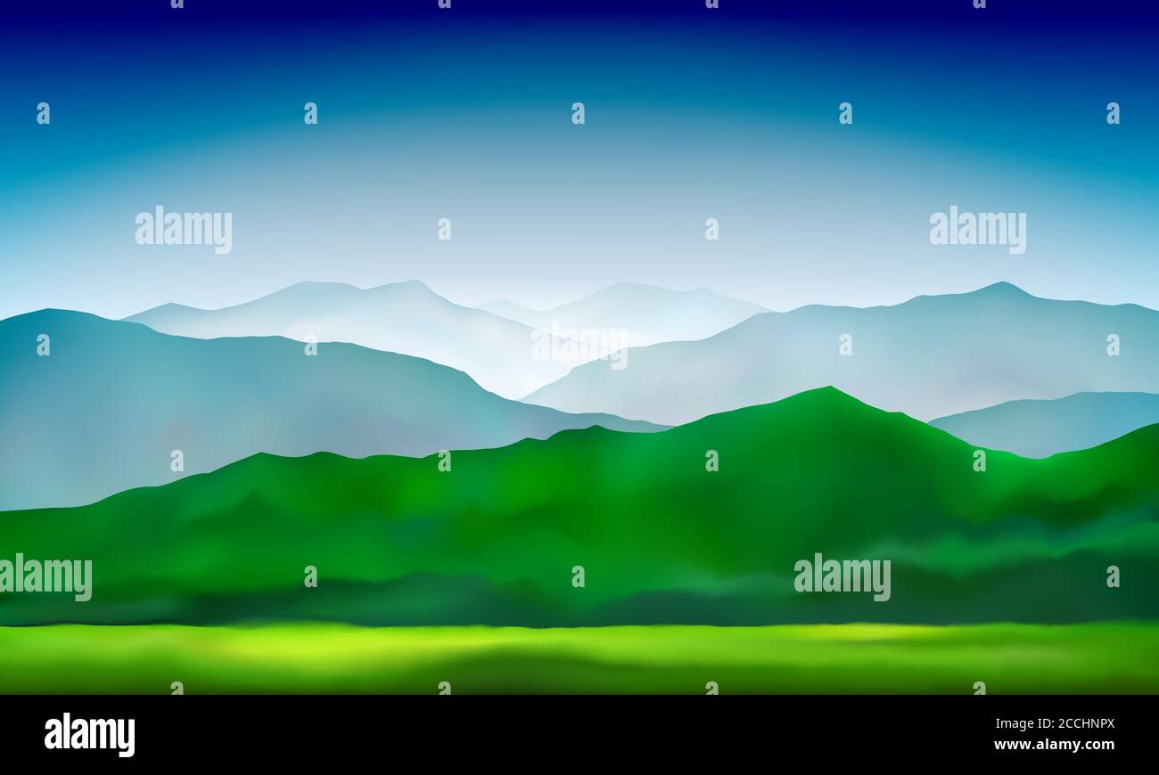 Green mountains hills and meadows landscape. Abstract nature background ...
