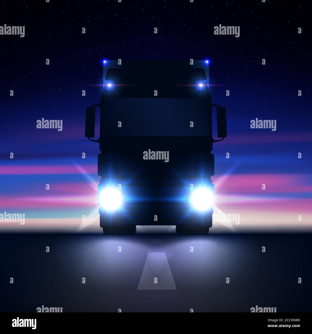 Truck on road at night Stock Vector Images - Alamy