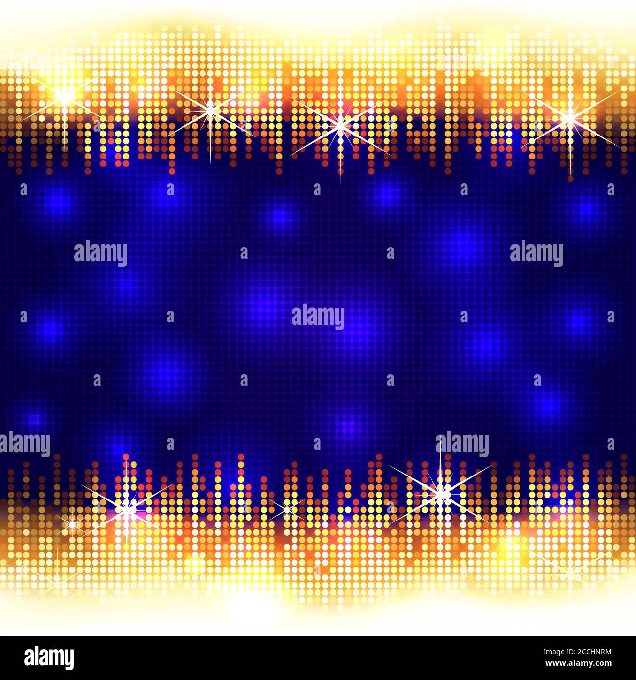 Golden bright mosaic shine frame with empty dark blue space for text ...