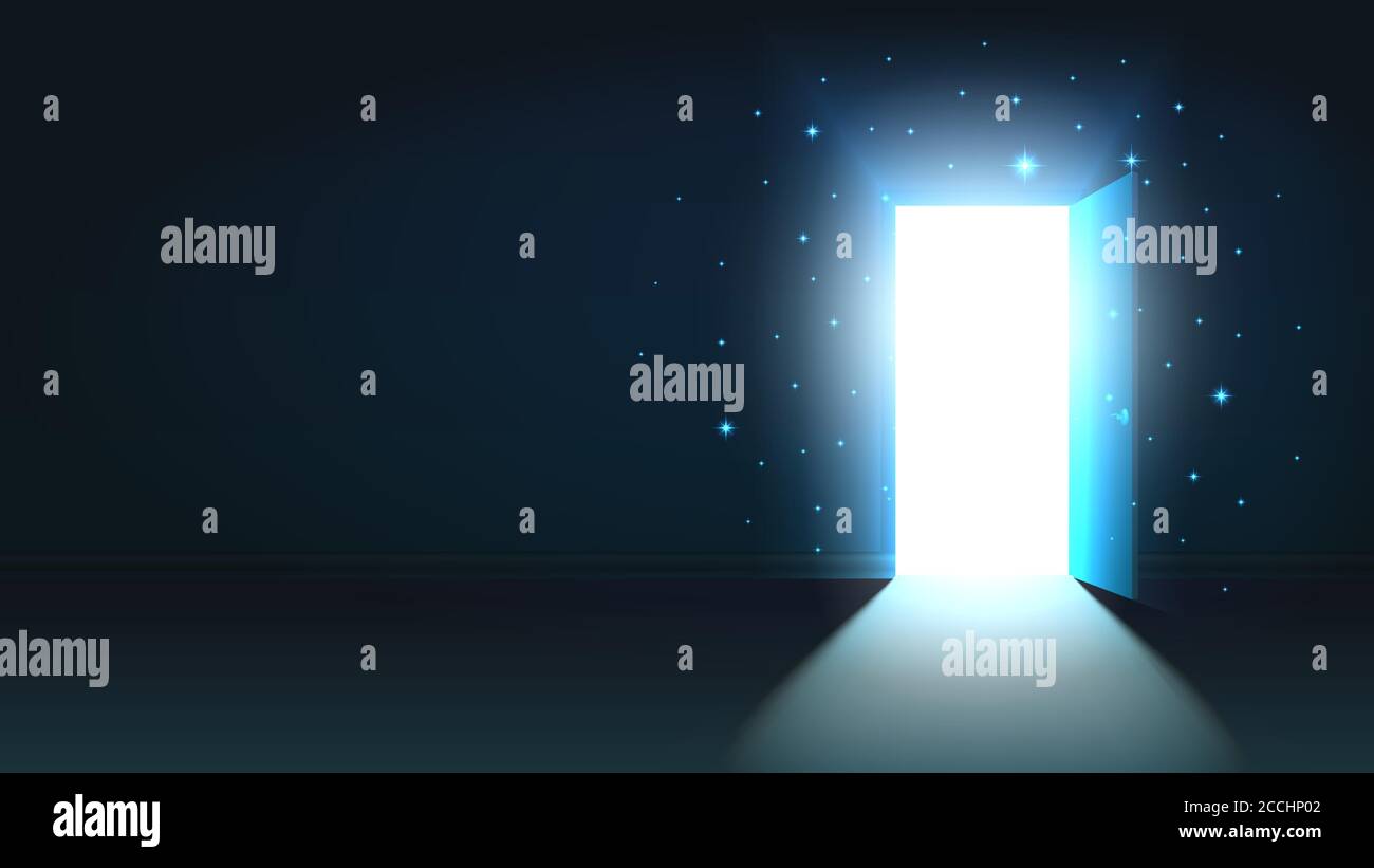 Light from the open door of a dark room, abstract mystical shining exit ...