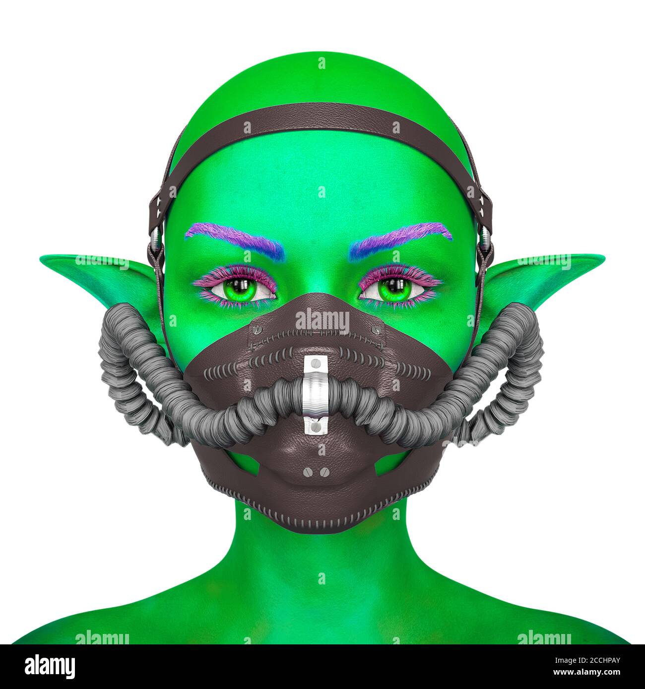 blue elf front portrait in white background, 3d illustration Stock ...