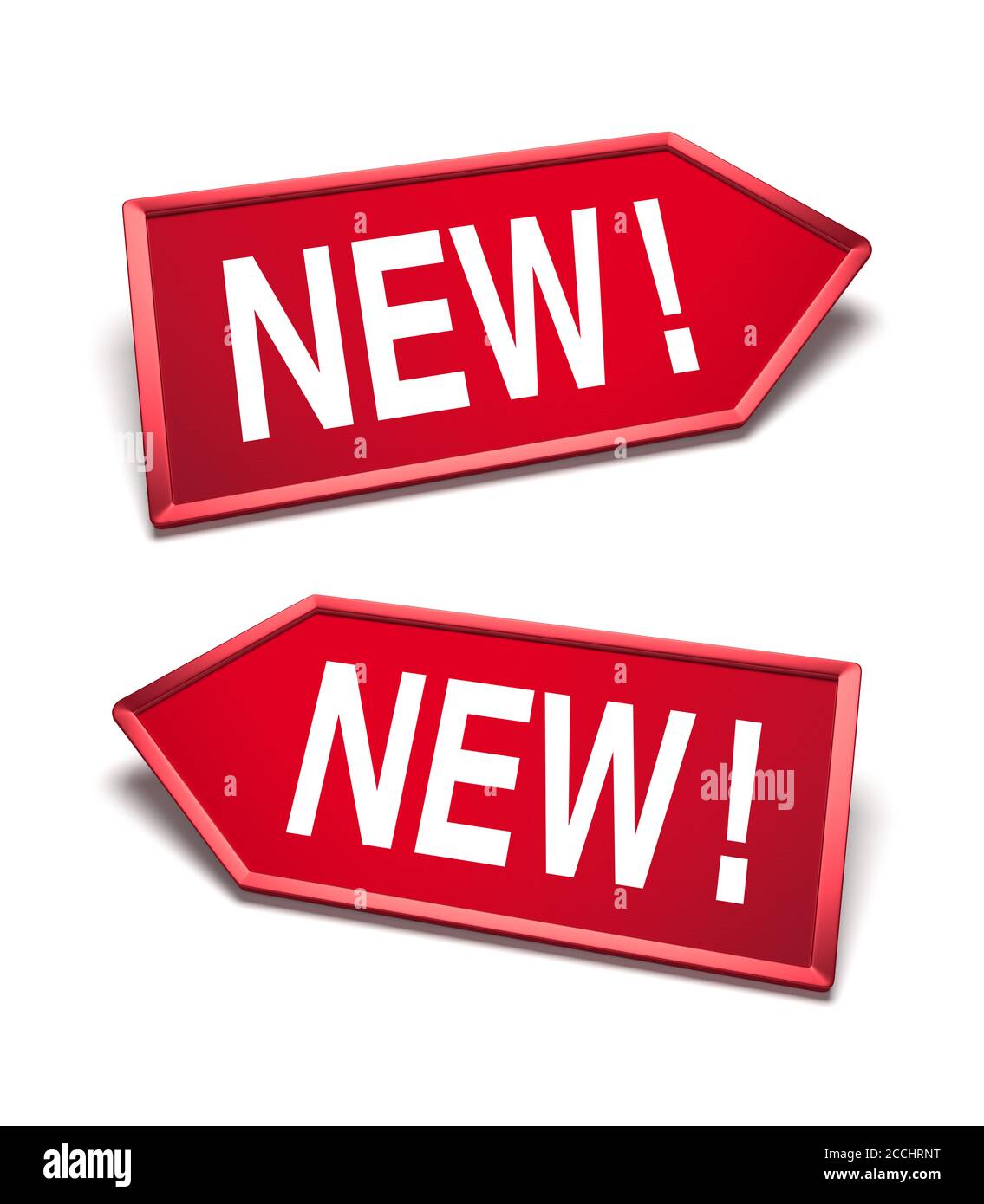 NEW white text inside red arrow icon shapes, pointing left and right ...