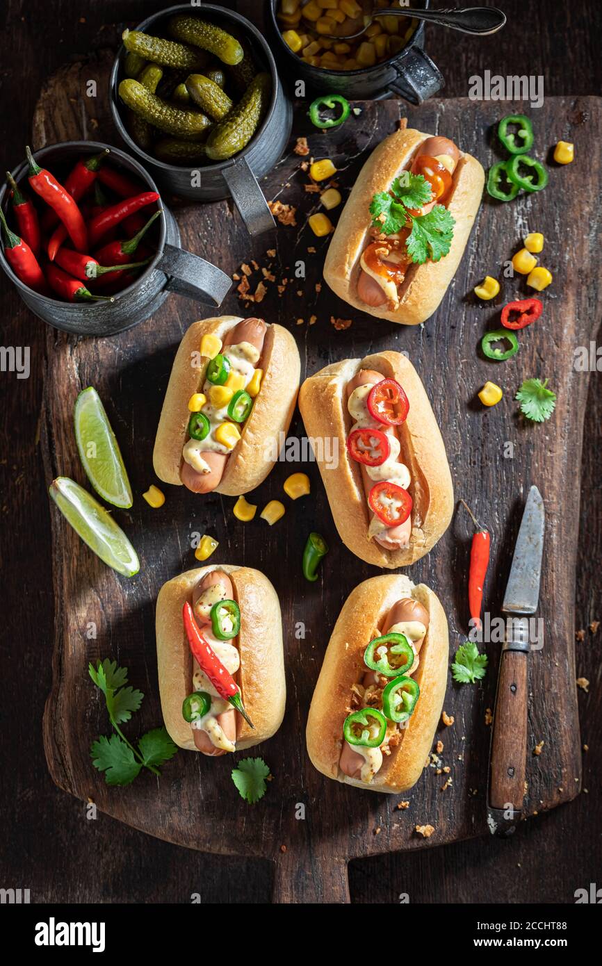 Delicious mini hot dogs as a quick appetizers Stock Photo - Alamy