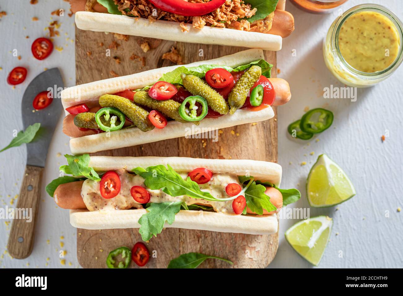 Unhealthy hot dogs made of summer ingredients Stock Photo - Alamy