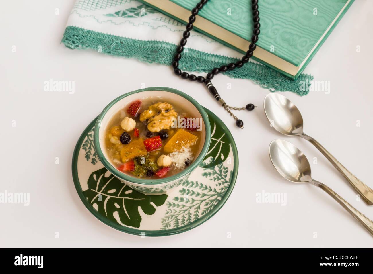 Religious ritual "Ashura fast" in Islam composition with Ashura Dish ...