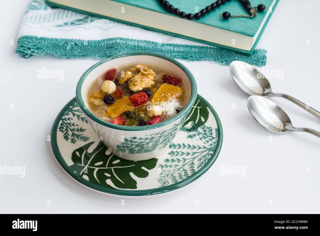 Religious ritual "Ashura fast" in Islam composition with Ashura Dish ...