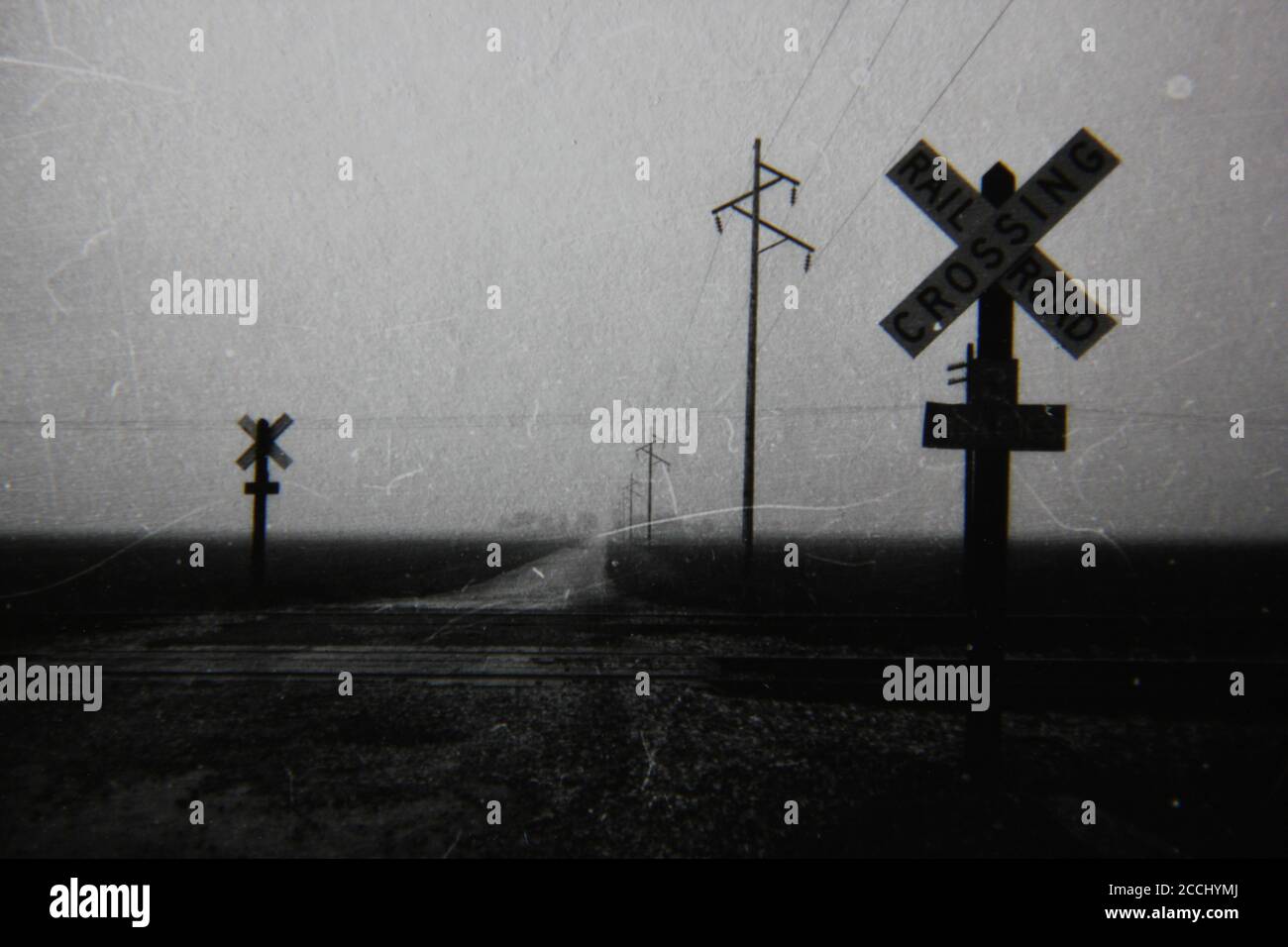 Fine 1970s vintage black and white photography of a railroad tracks ...