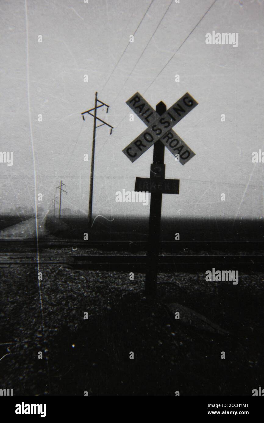 Fine 1970s vintage black and white photography of a railroad tracks ...