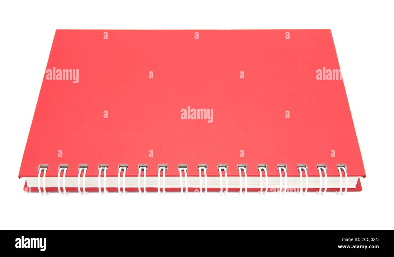 Red spiral notebook isolated on white background Stock Photo - Alamy