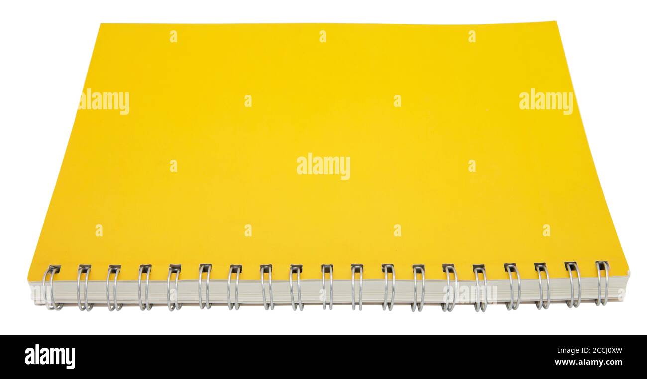 Yellow spiral notebook isolated on white background Stock Photo - Alamy