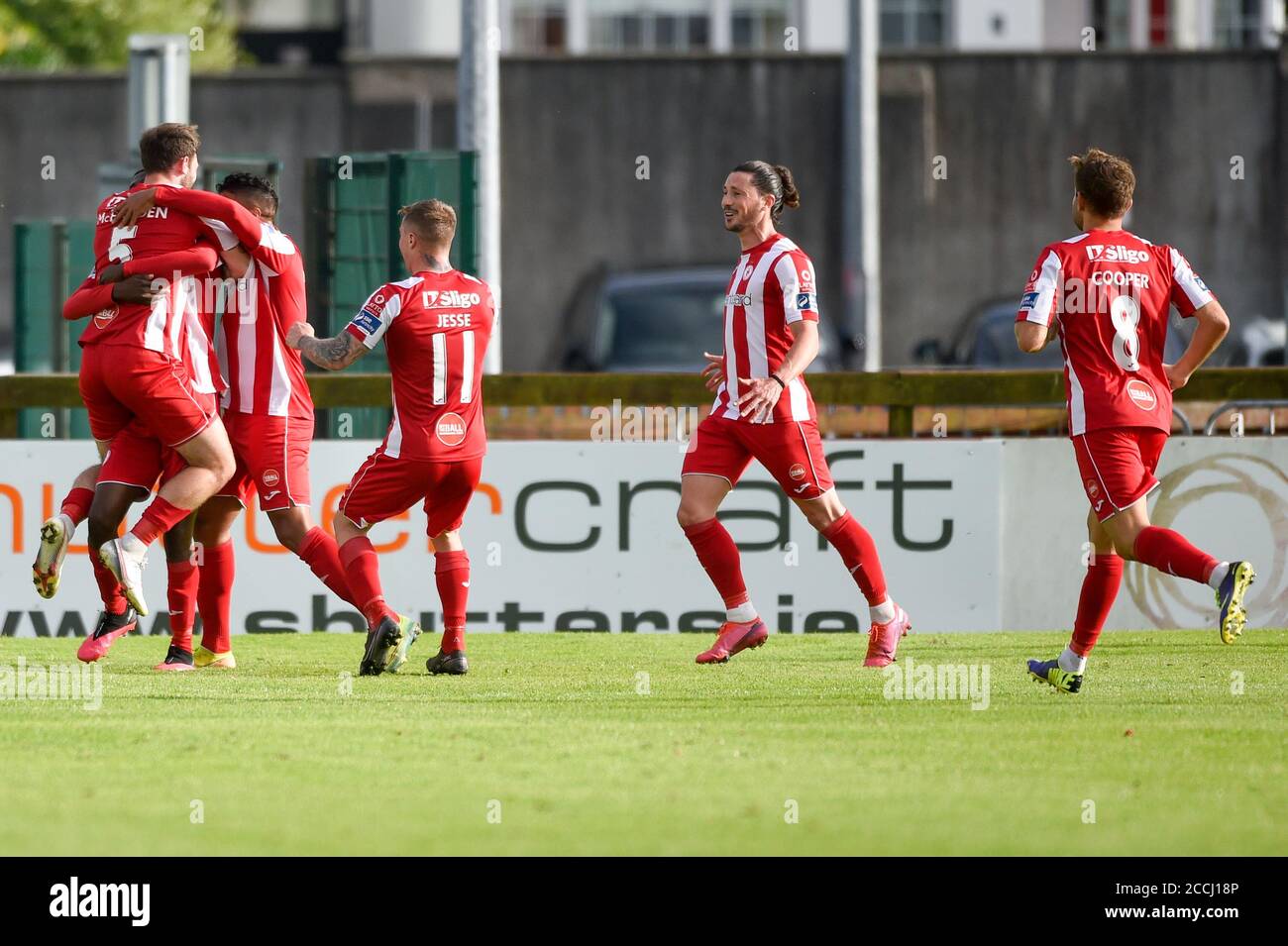Sligo, Ireland. 22nd Aug, 2020. Sligo players celebrate third goal ...