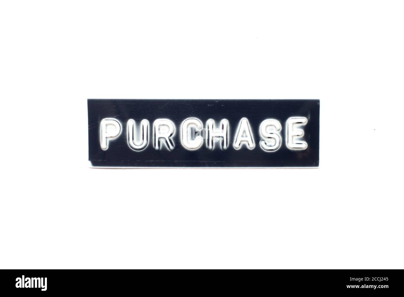 Embossed letter in word purchase on black banner with white background ...
