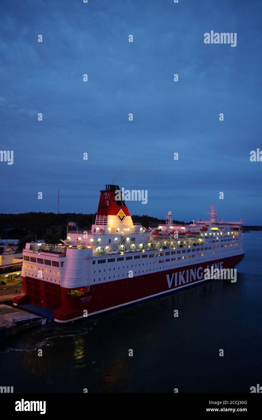 Viking Line ferry Mariella, Midnight in Mariehamn, Aland Islands ...
