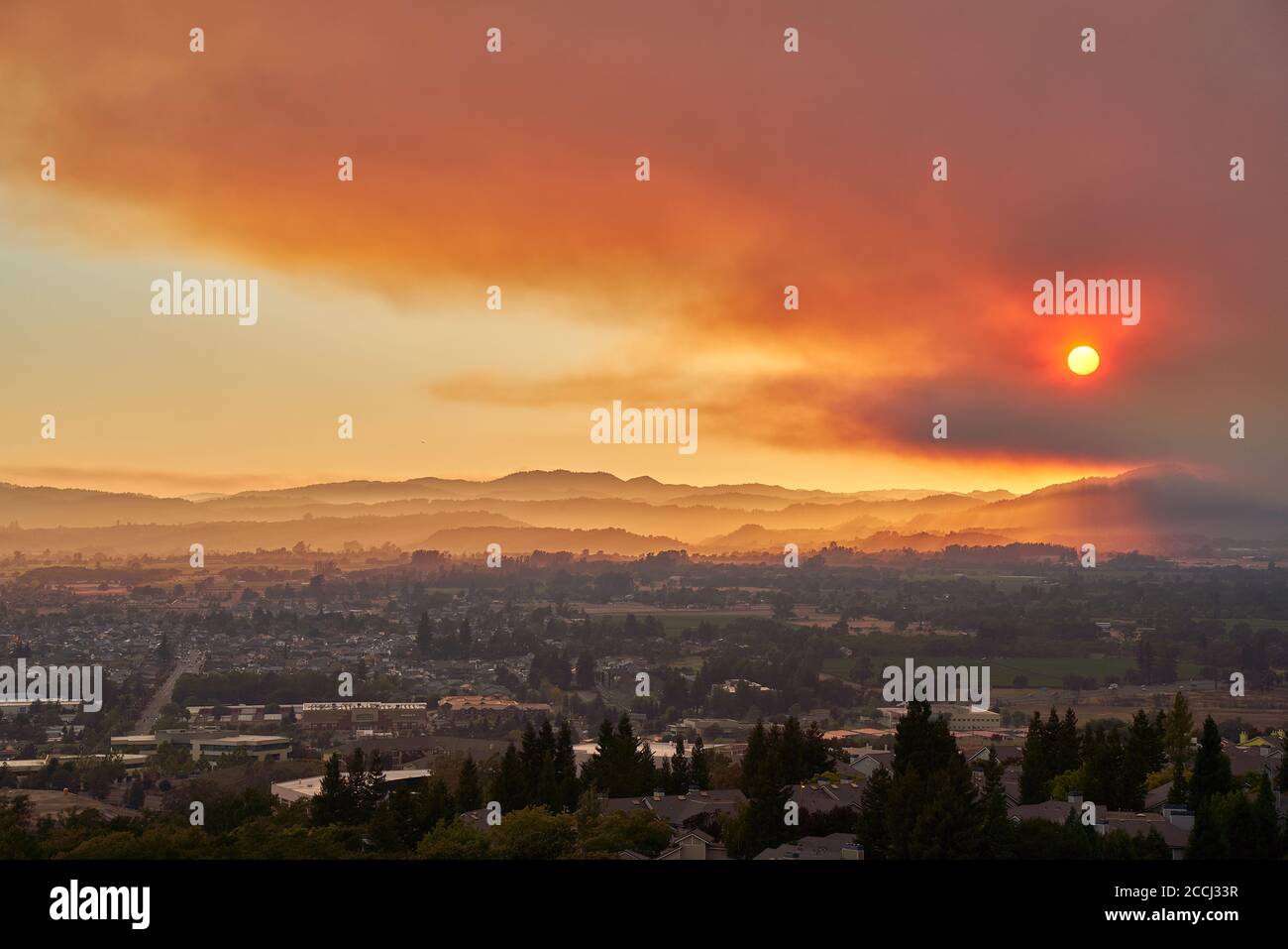 California wildfire - the Walbridge Fire in Sonoma County. smoke and ...