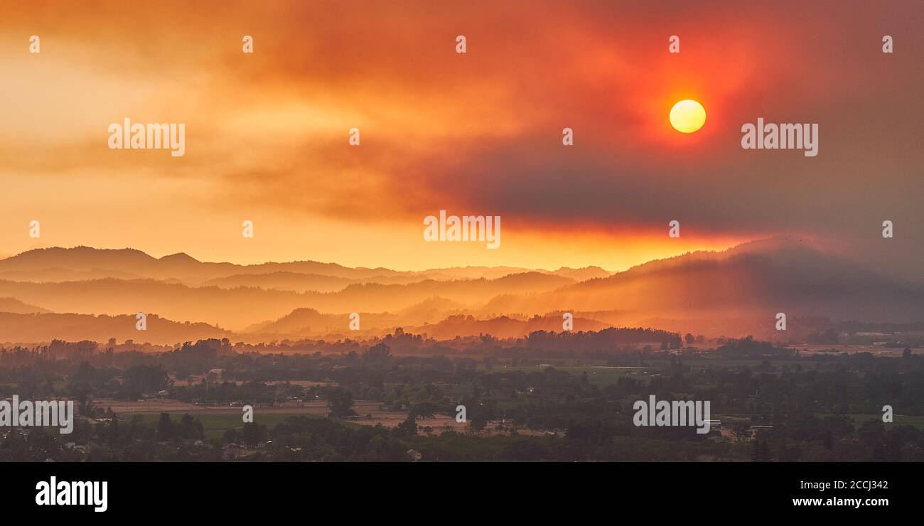 California wildfire - the Walbridge Fire in Sonoma County. smoke and ...