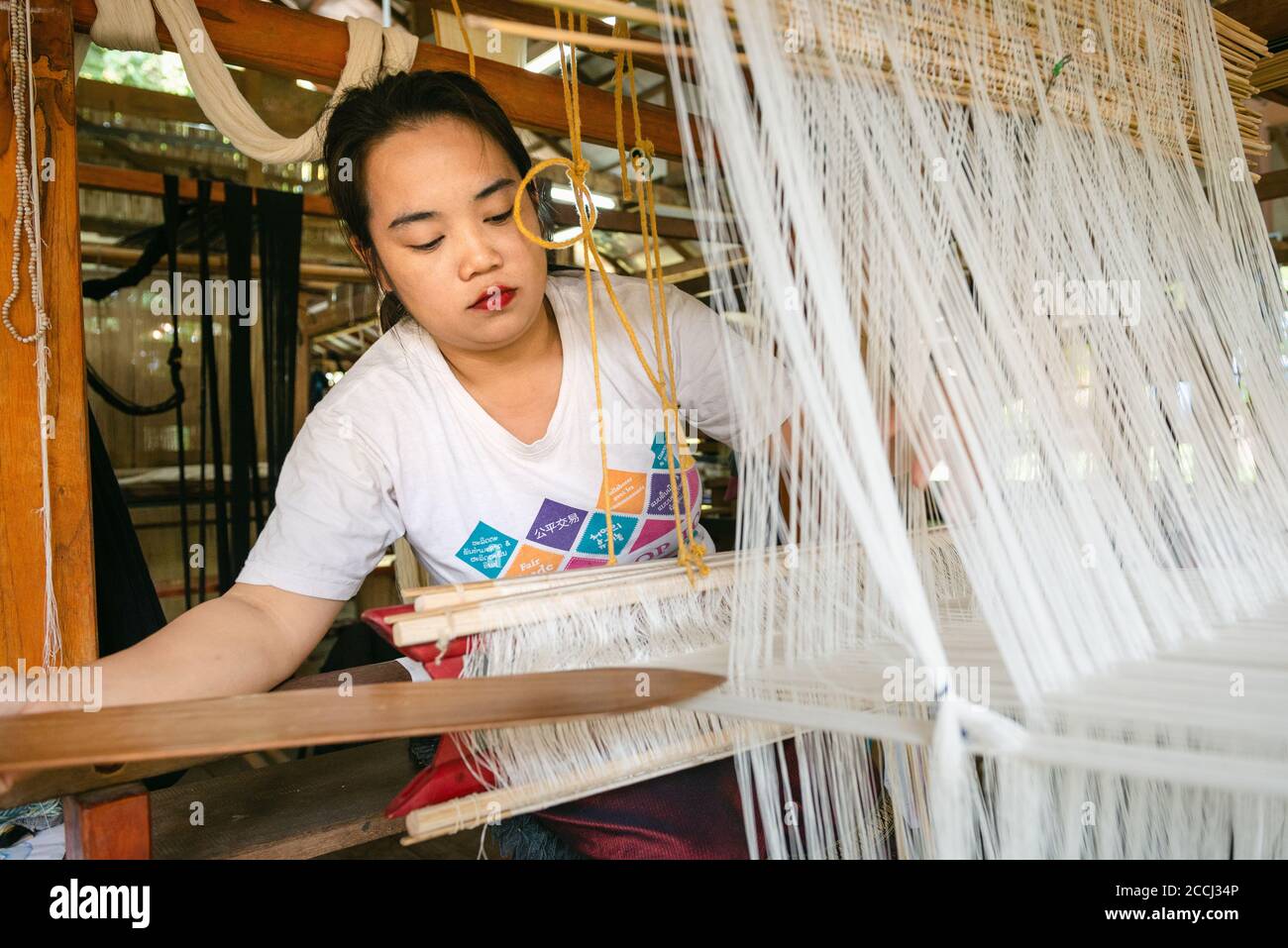 Woman weaving loom laos hi-res stock photography and images - Alamy