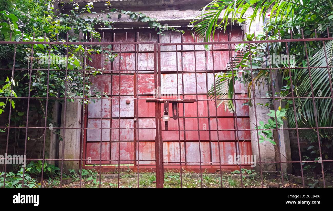 Closed Iron Gate with lock. Padlock on Iron Gate Stock Photo - Alamy