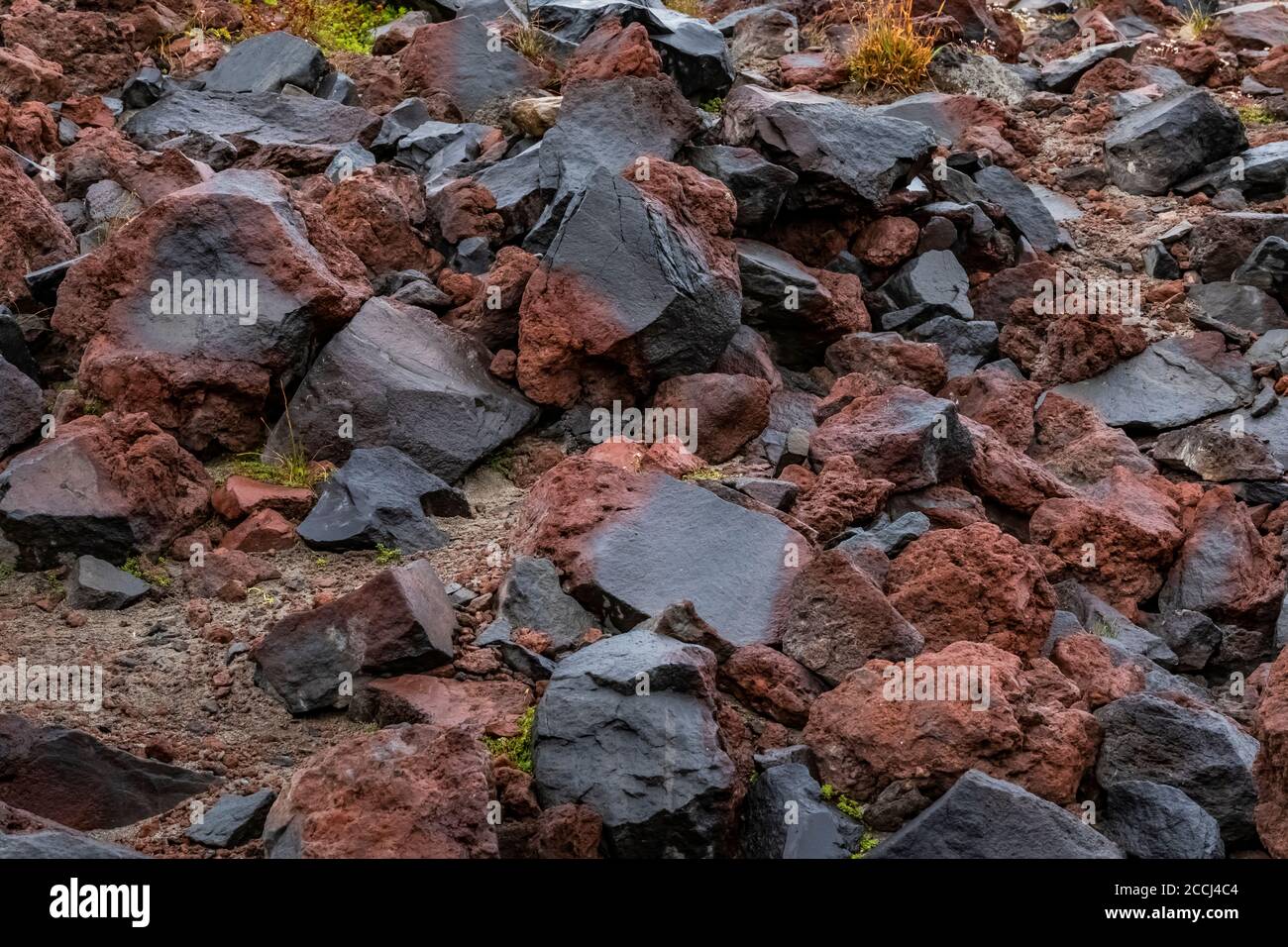 Volcanic rocks, with smooth and extremely rough forms of lava, near Old ...
