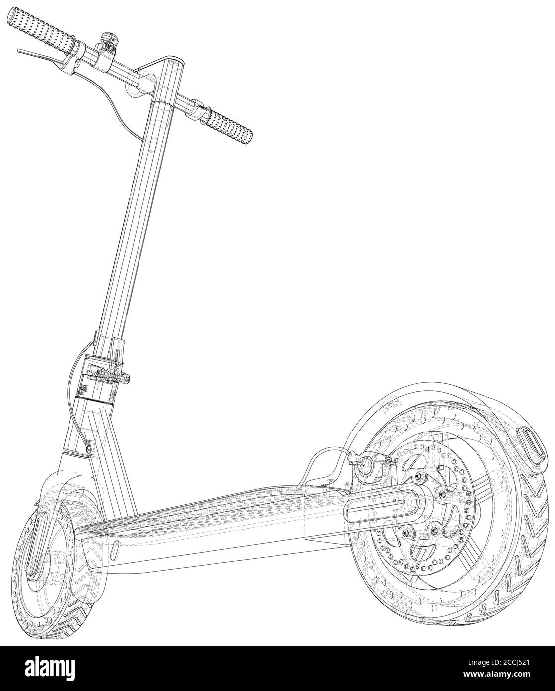 E-Scooter. Isolated wire-frame line. Vector rendering of 3d Stock ...