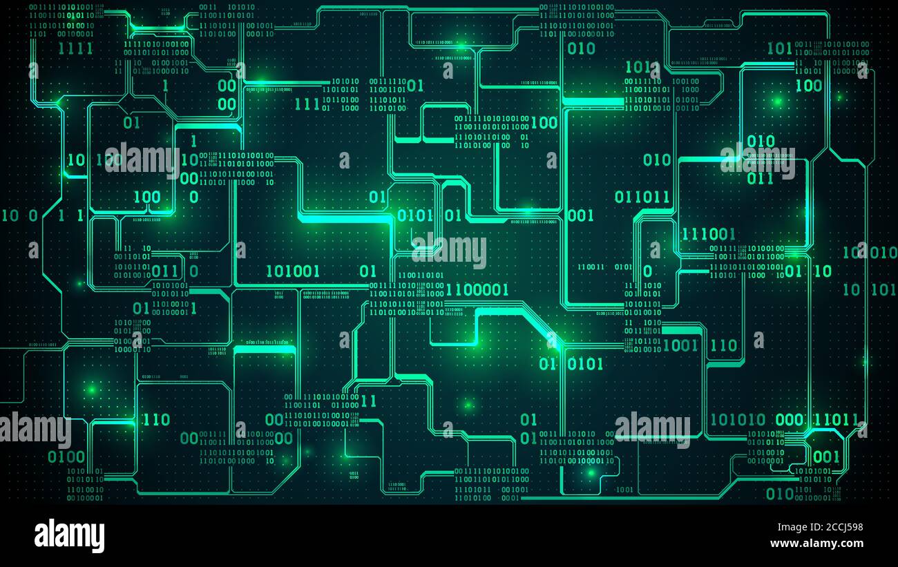 Abstract Futuristic Electronic Circuit Board With Binary Code Neural Network And Big Data An 