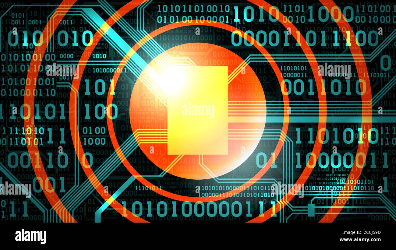 Abstract futuristic background with electronic circuit board binary code and round place for ...