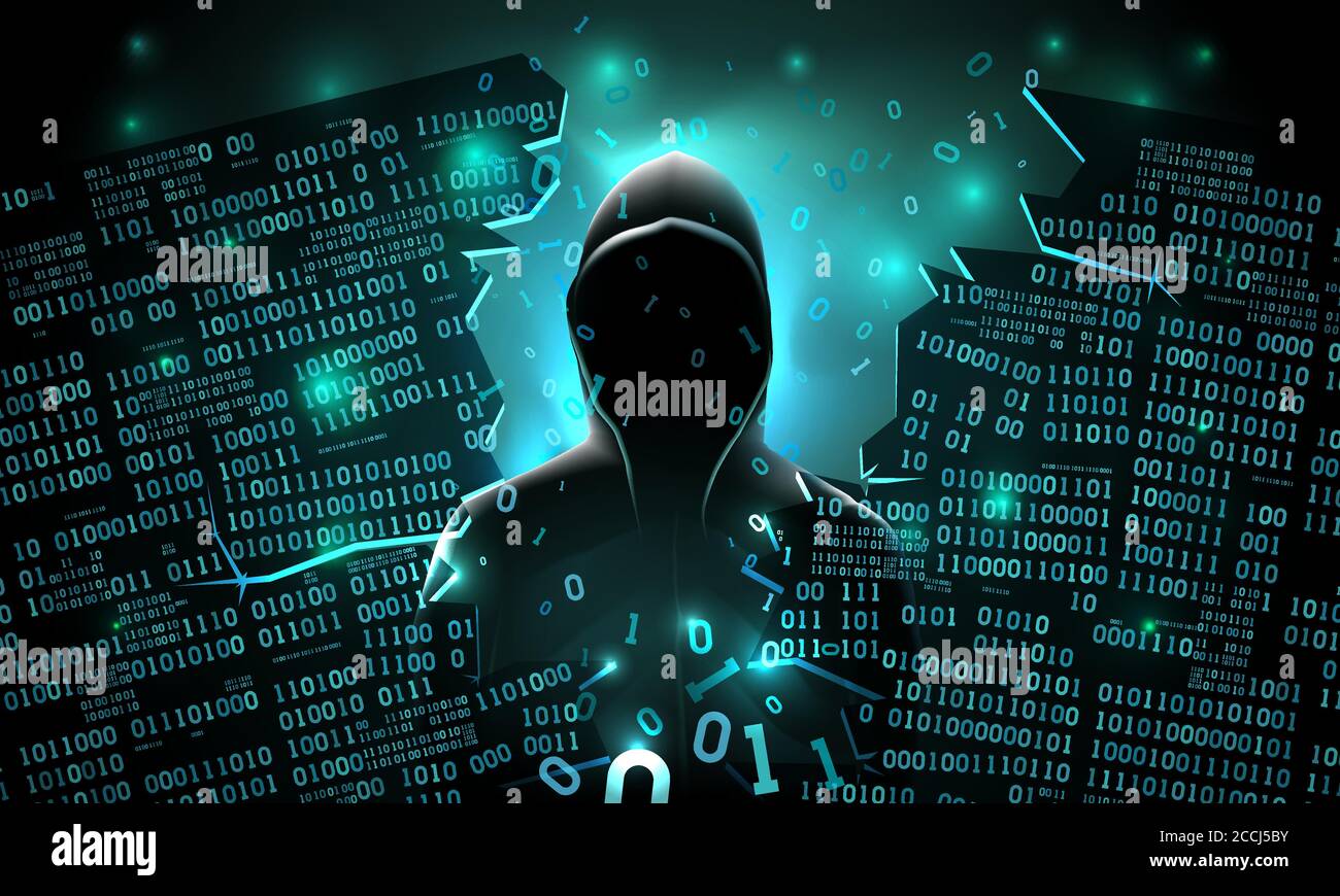 Hacker using the Internet hacked abstract computer server, database, network storage, firewall ...