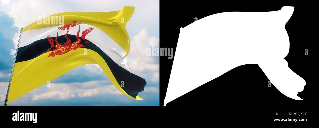 Waving flags of the world - flag of Brunei. Set of flag and alpha matte ...