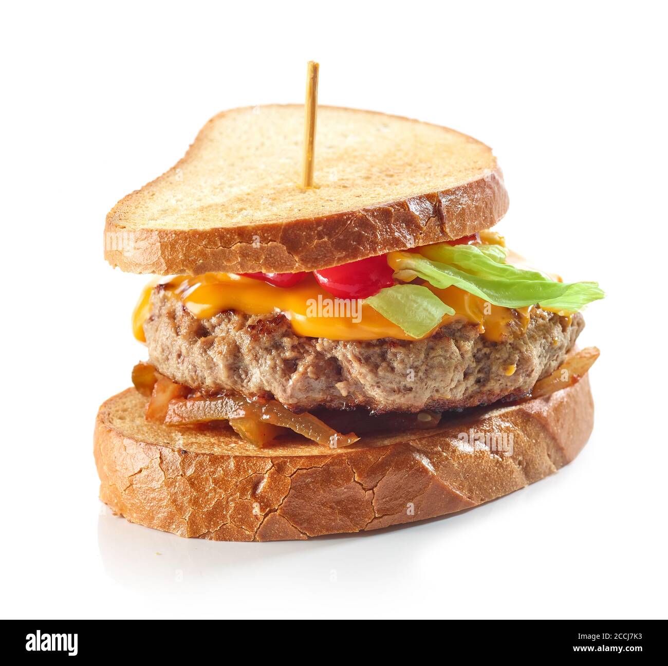 toasted bread with burger meat isolated on white background Stock Photo ...