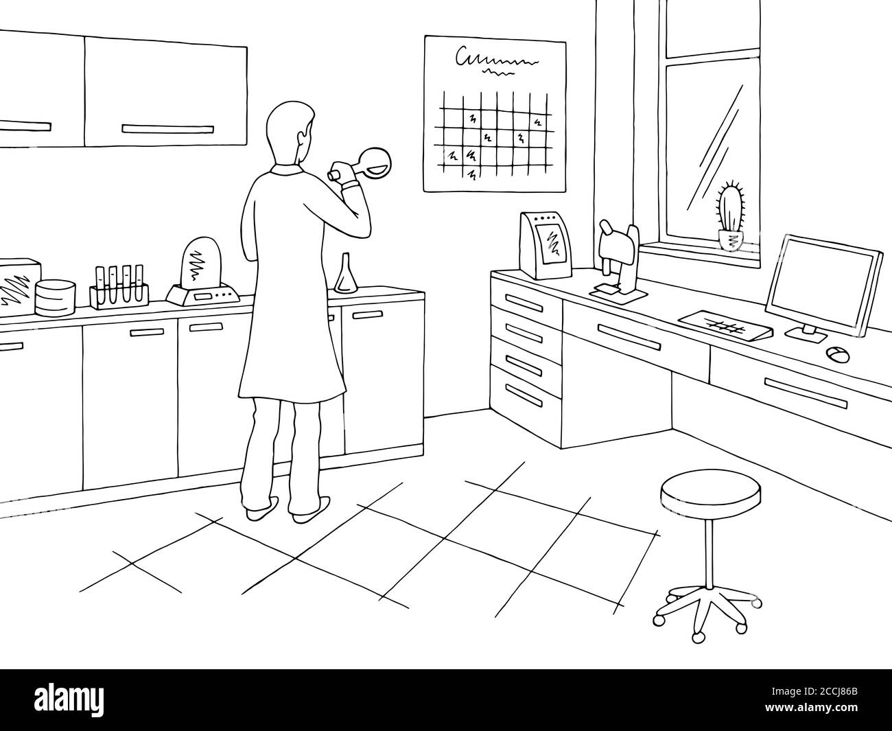 Laboratory graphic black white interior sketch illustration vector ...