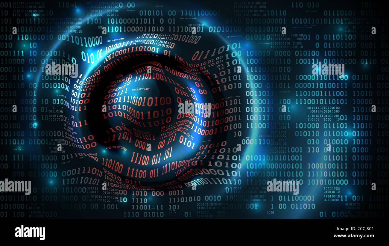 Abstract futuristic background with binary code and circular waves, matrix cyberspace with ...