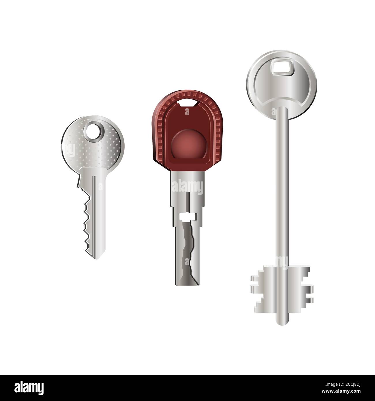 Set of realistic metal vector keys. Old and modern house keys Stock ...