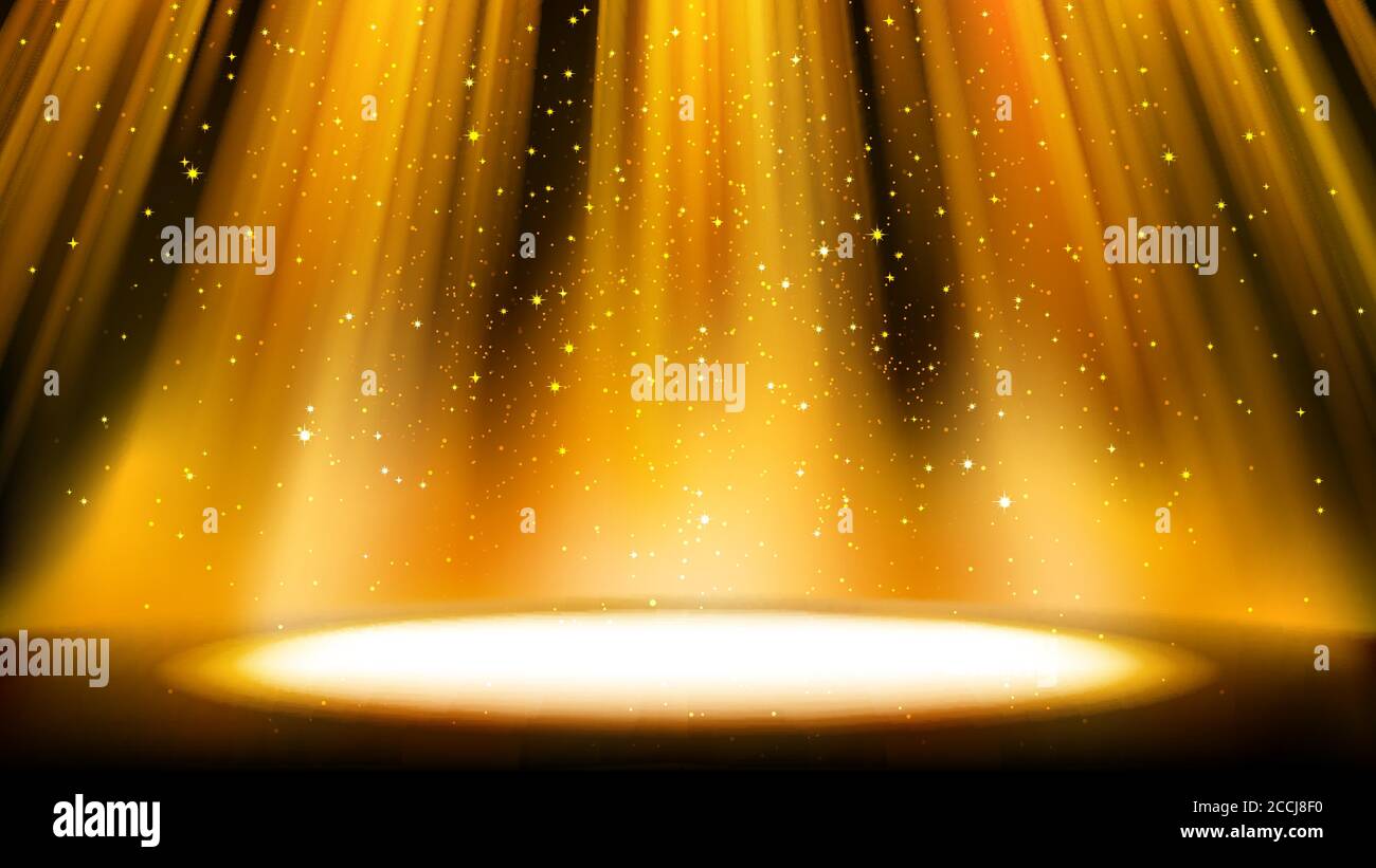 Empty golden scene with a dark background, place lit by bright golden ...