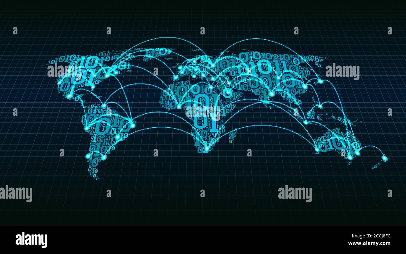 Abstract World Map From Digital Binary Code On A Grid Background Global Internet Transactions
