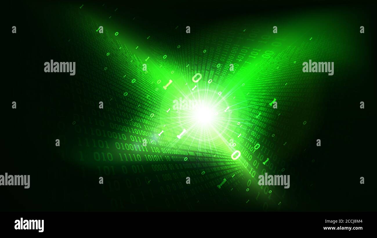 Binary code in abstract futuristic cyberspace, matrix shining green background with digital code ...