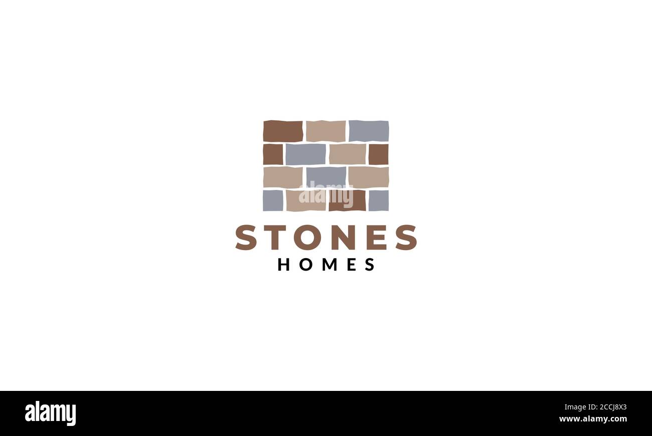 stone rock brick home house real estate wall floor logo design Stock ...
