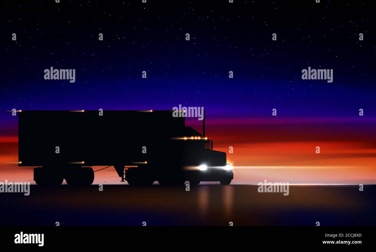 Semi truck night Stock Vector Images - Alamy