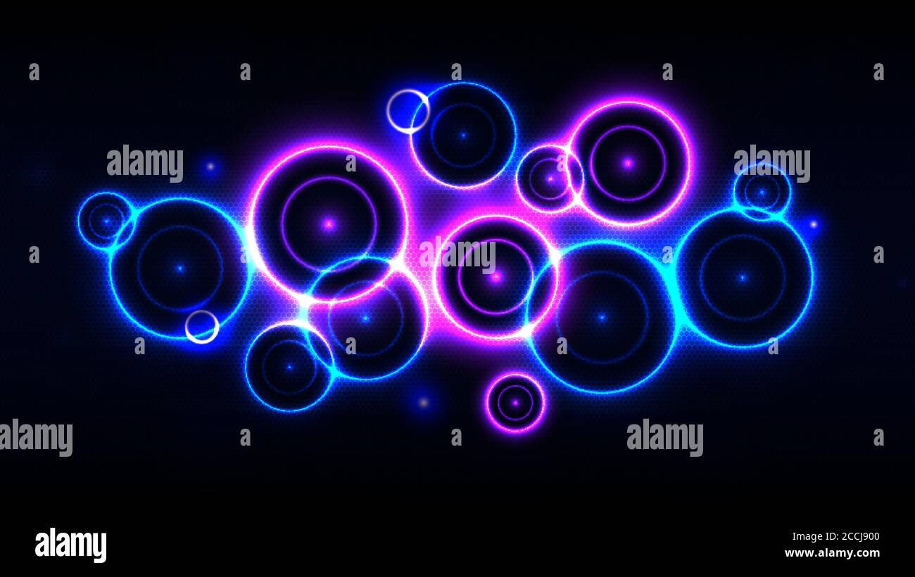 Abstract multicolor party background with bright circles, neon glowing ...