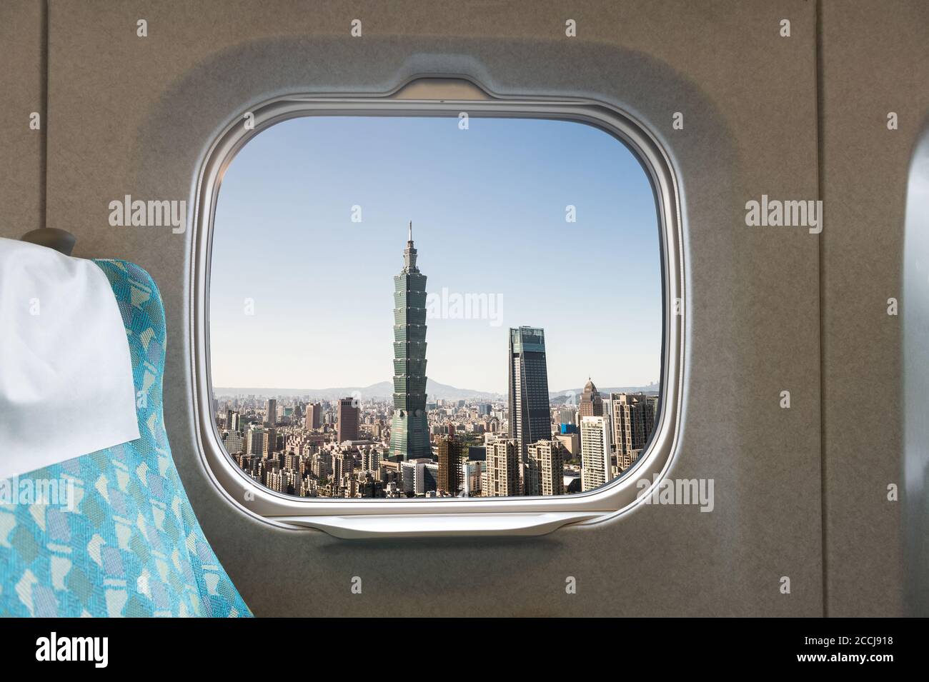 Circle windows with modern buildings in the city Stock Photo - Alamy