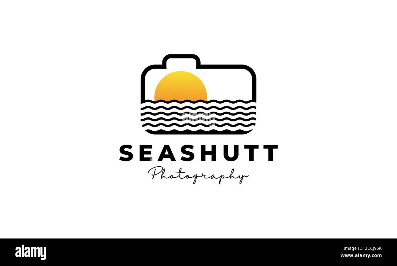 sunset or sea or holiday shutter lens camera photography studio logo ...