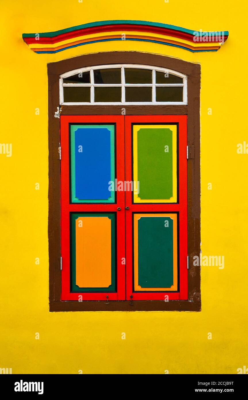Closed colourful wooden shutters on a restored Hindu temple Stock Photo ...