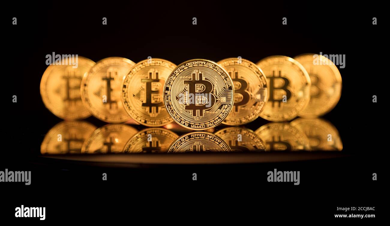 Bitcoin BTC the new virtual internet Cryptocurrency isolated on black ...