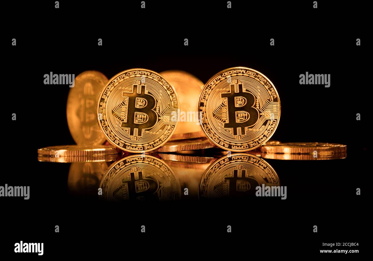 Bitcoin BTC the new virtual internet Cryptocurrency isolated on black ...